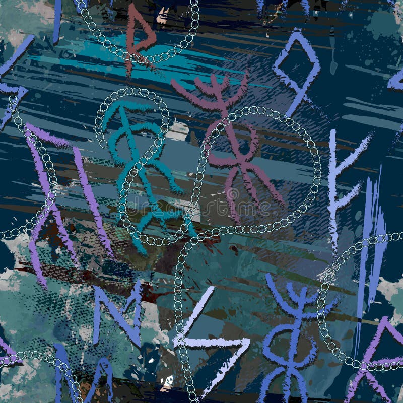 Runes. Hand Drawn Runic Letters Seamless Pattern. Magic Signs and ...