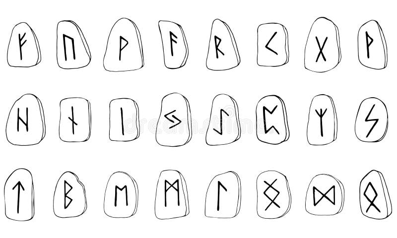 Runic Alphabet on Stones. Vector Hand Drawn Illustration Isolated on ...