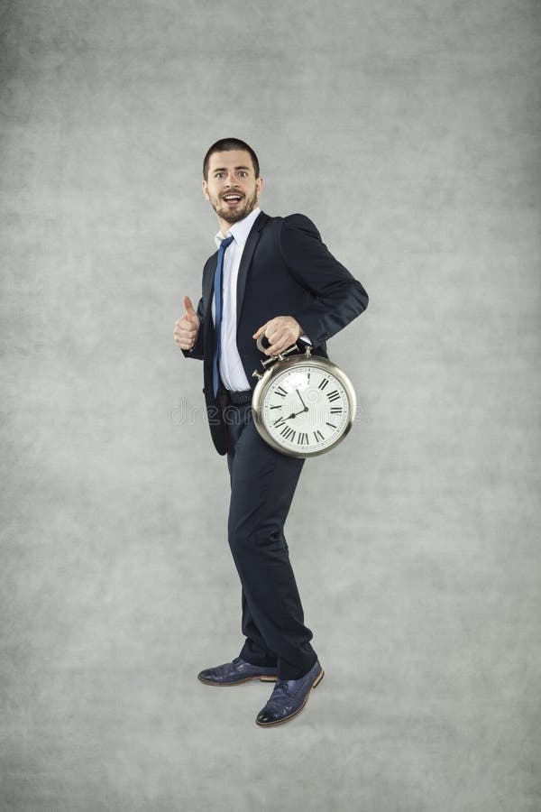 Runing Time, Business Man Hold Clock Stock Image - Image of management ...