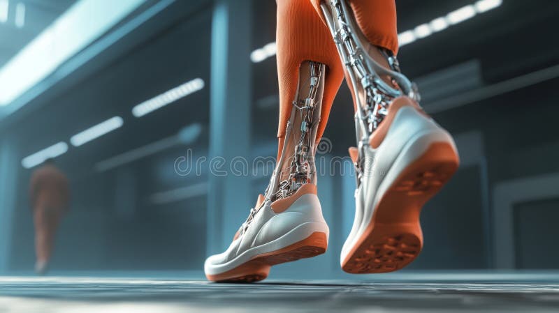 Futuristic Runner with Robotic Legs in a High-tech Training Facility ...