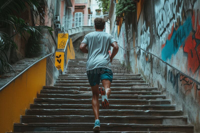 Runner Along the Steps of an Urban Staircase Stock Image - Image of ...