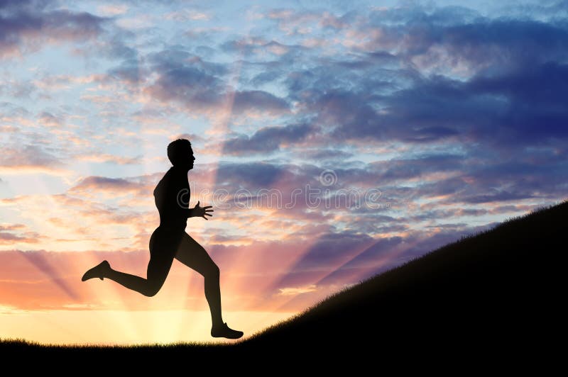 Runner Athlete and the Hill on His Way Stock Image - Image of sprinting ...