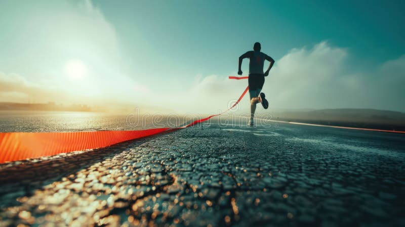 A Runner Breaking through a Ribbon at the End of a Race, Representing ...
