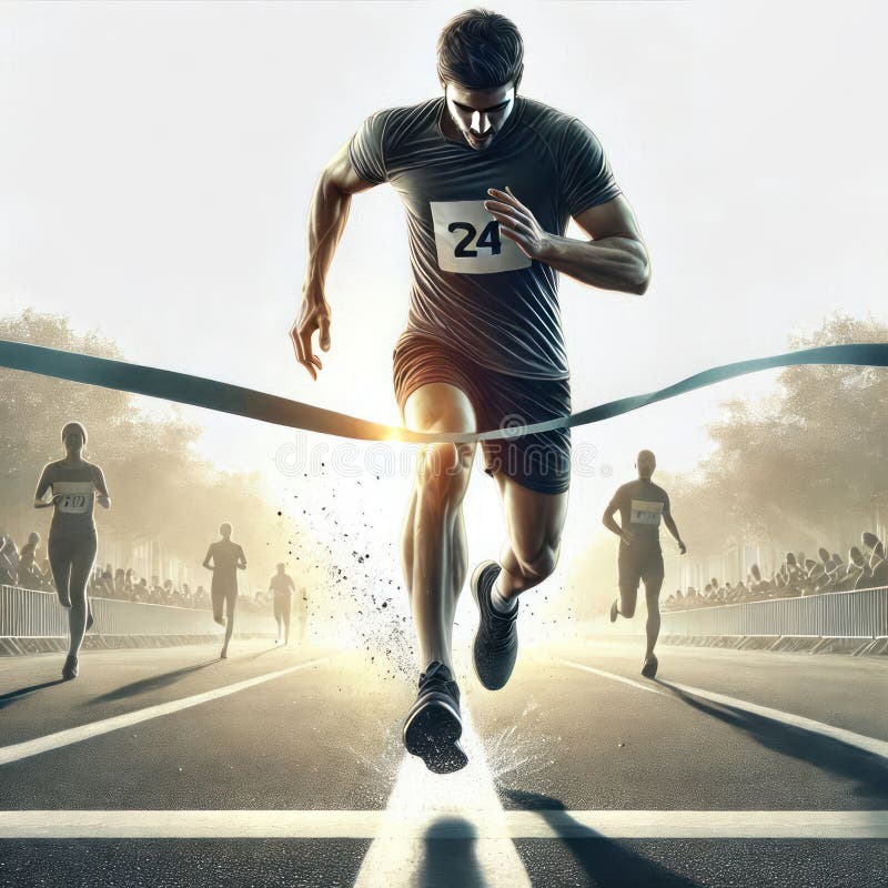 A Runner Crosses the Finish Line in a Competition. Stock Photo - Image ...