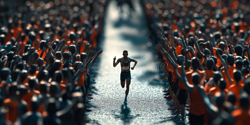 Runner Crossing Finish Line in 3D with Cheering Crowd Stock ...