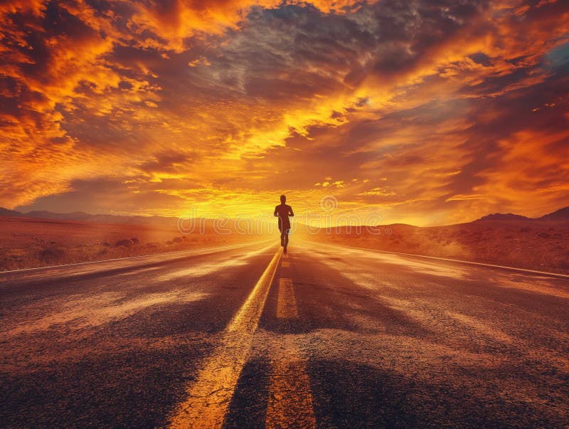 Runner on a Road at Sunset stock image. Image of determination - 320296359