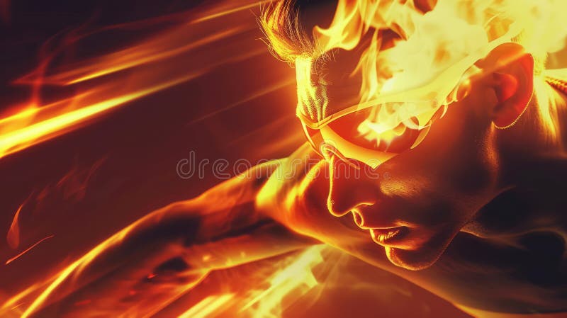 Runner Engulfed in Flames, Symbolizing Speed and Power Stock ...
