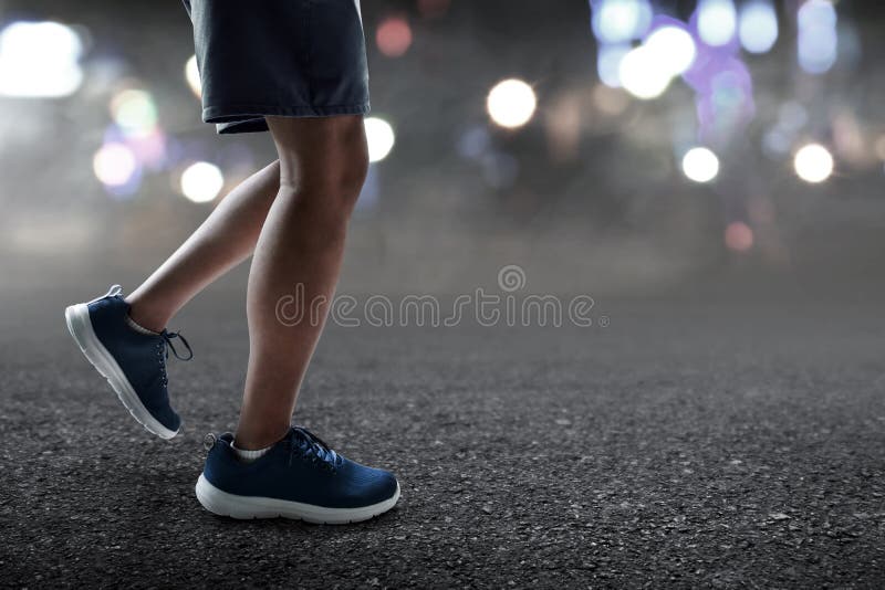 Runner Feet Running at Night Stock Photo - Image of exercise, road ...
