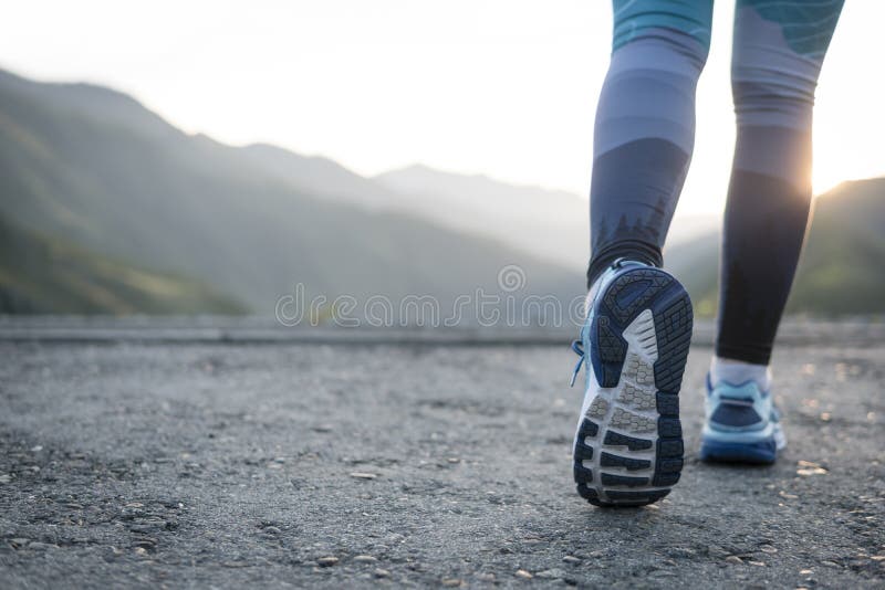 Runner Feet Running on Road Closeup on Shoe. Stock Image - Image of ...