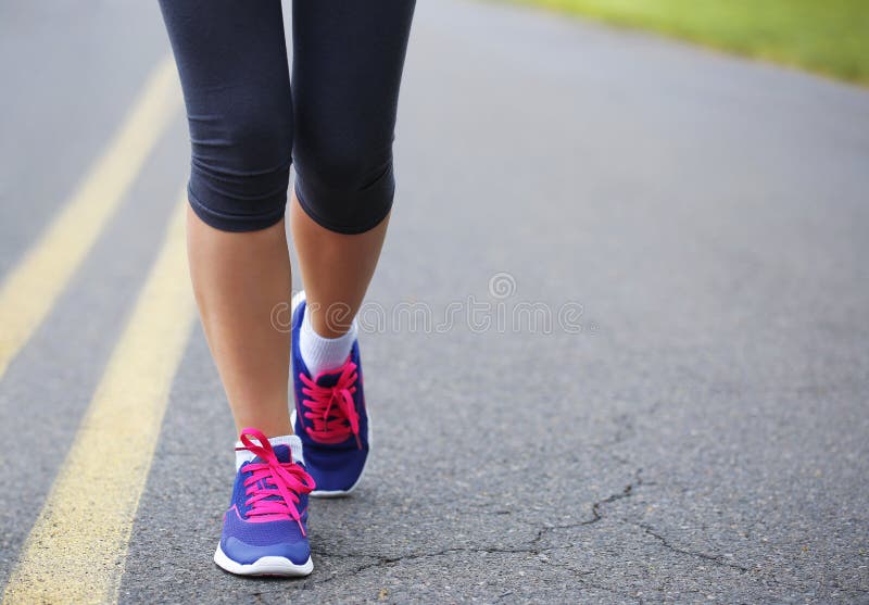 Runner Female Feet Running on Road Stock Photo - Image of active ...