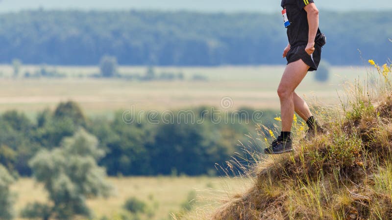 Runner Going Down from Steep Descent Stock Image - Image of ...