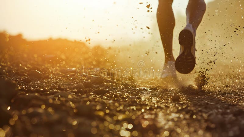 Runner Jogging through Mud on a Dirt Path Stock Illustration ...