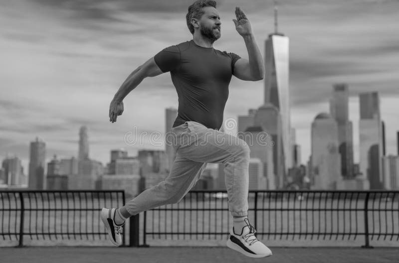 Runner Man Running Outside. Run in NYC. Stock Photo - Image of outfit ...