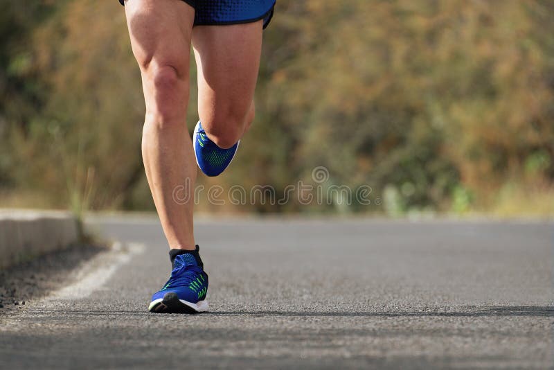 Runner Man Running on Road Training for Marathon Stock Photo - Image of ...
