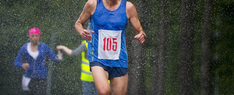 Runner Man Running Under Rain Drops City Marathon Stock Image - Image ...