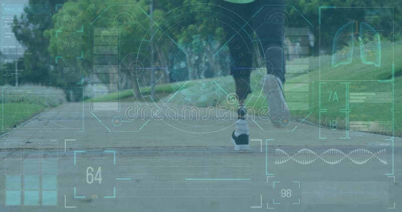 Runner on Path with Digital Health Data and Analytics Overlay Animation ...