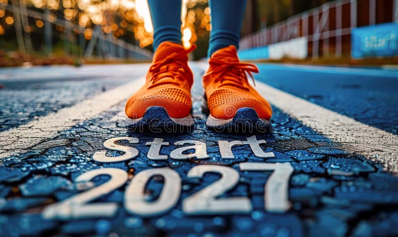 Runner Poised at the Starting Line Marked Start 2027, Metaphorically ...