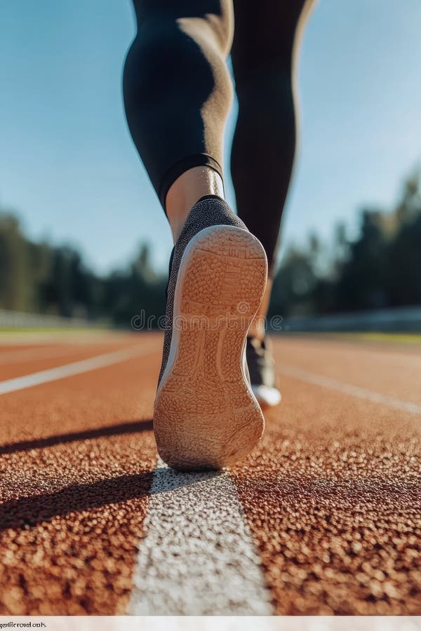A Runner Practices on the Outdoor Track Under Bright Sunshine ...