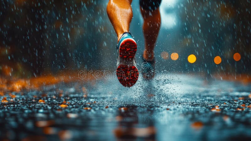 Runner in the Rain at Night Stock Illustration - Illustration of ...