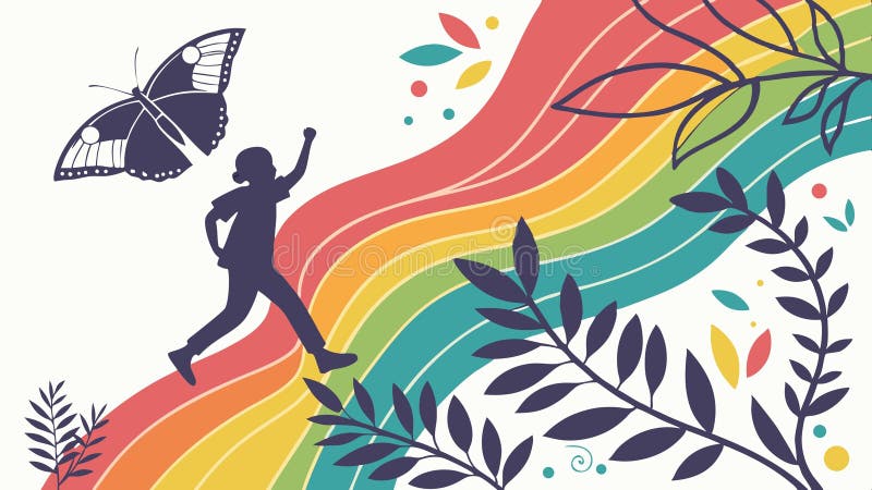 Runner on Rainbow Path through Leaves Vector Design Generative AI Stock ...