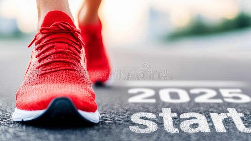 Runner in Red Shoes at 2025 Starting Line Symbolizing Fresh Goals and ...