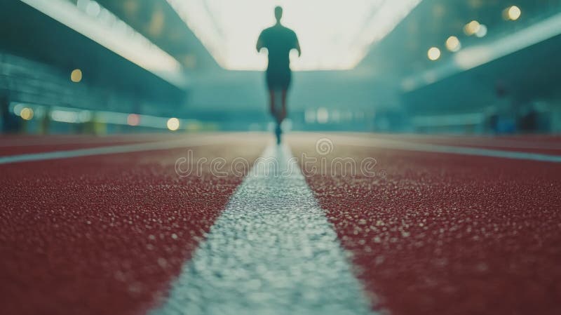 Runner on Red Track, Low Light Indoor Stadium Stock Illustration ...