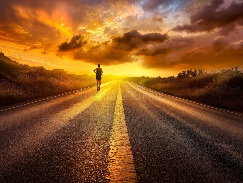 Runner on a Road at Sunset stock image. Image of determination - 320296359