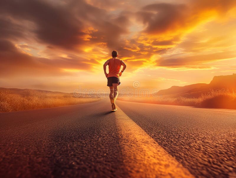 Runner on a Road at Sunset stock image. Image of determination - 320296359