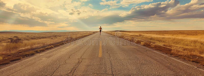 A Runner is Running Down a Road in a Desert Generated by AI Stock ...