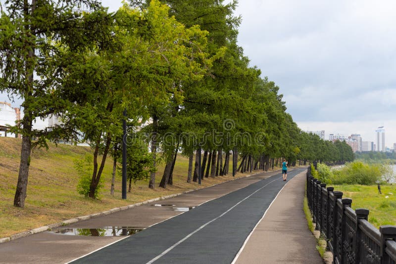 Runner Running at Summer Park Trail Stock Image - Image of park ...