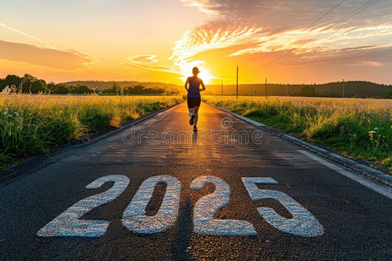 Runner Running Sunset Road Motivational. Stock Illustration ...