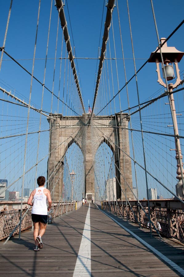 Runner Running Though Brooklyn Bridge Editorial Stock Photo - Image of ...