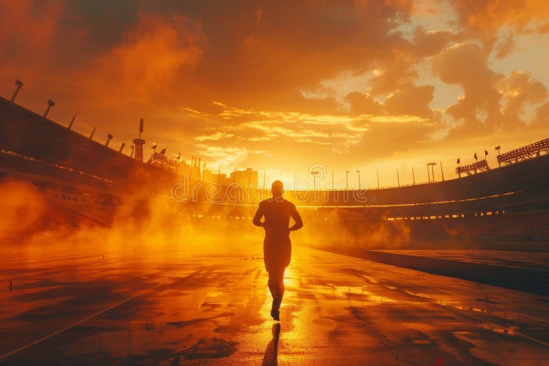 A Runner is Running on a Track in Front of a Stadium Stock Photo ...