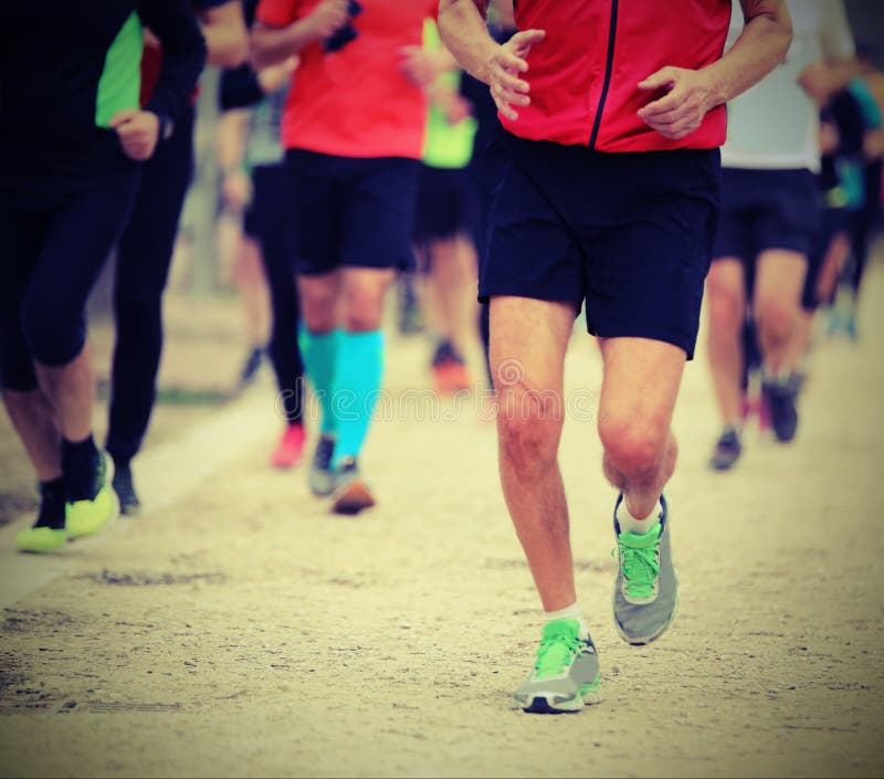 Runner Runs with Many People Stock Photo - Image of finish, sport ...