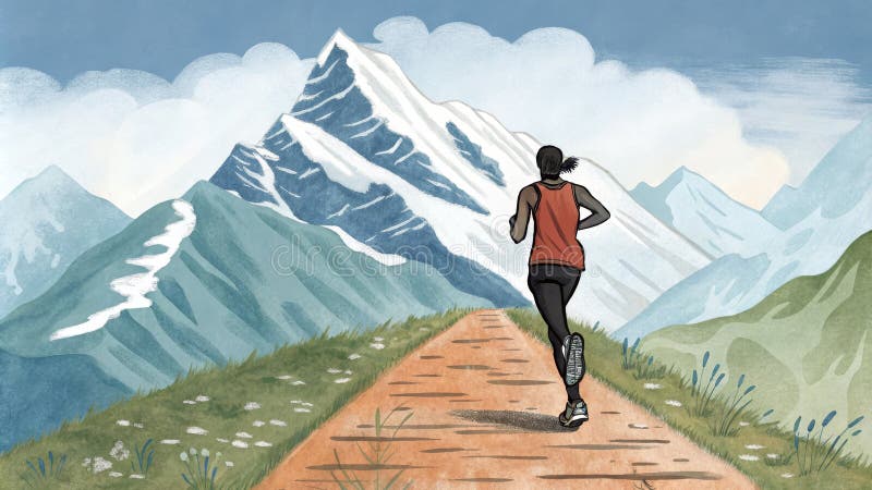 Runner S Ascent Watercolor, Mountain Path, Determination Stock ...