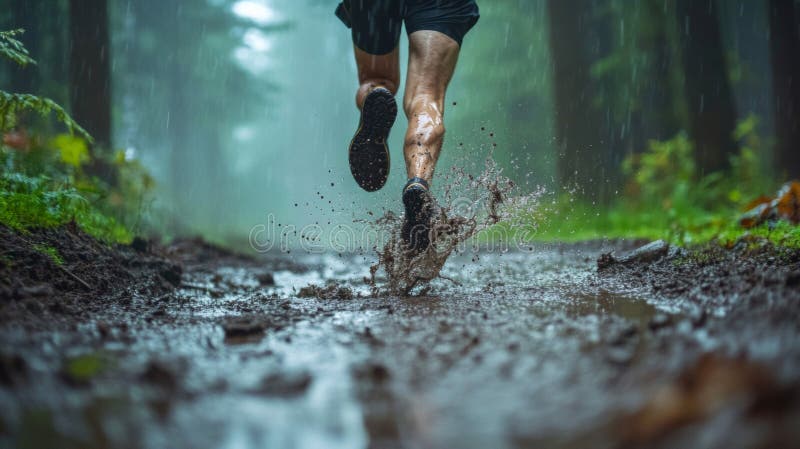 Runner S Feet Splashing through Mud in the Rain Stock Illustration ...