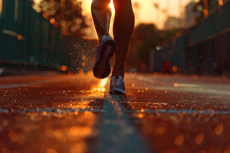 Runner S Feet on Track with Sparkling Effects Stock Photo - Image of ...