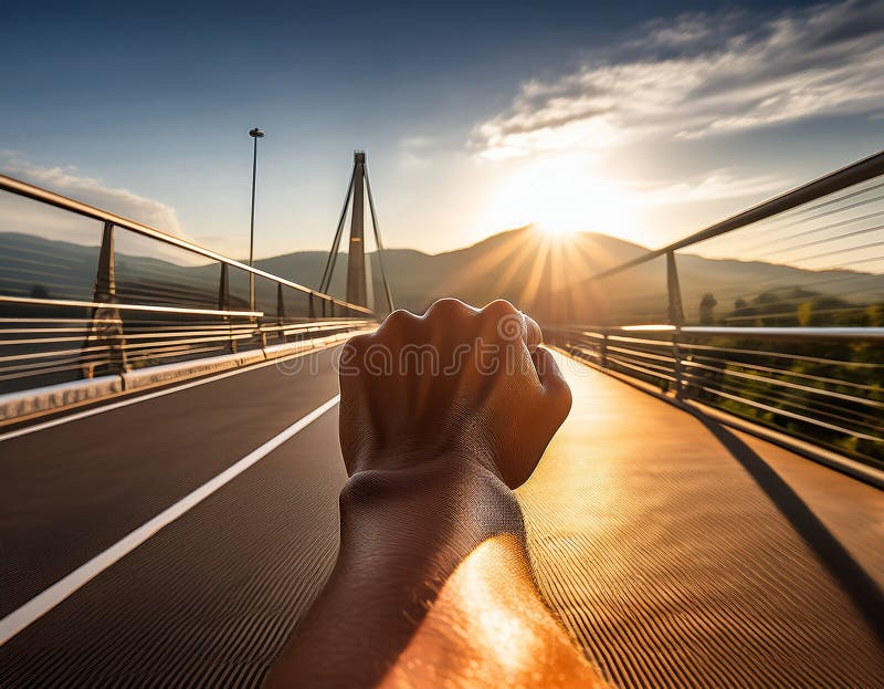 A Runner S Hand Gripping the Railing of a Bridge Stock Illustration ...