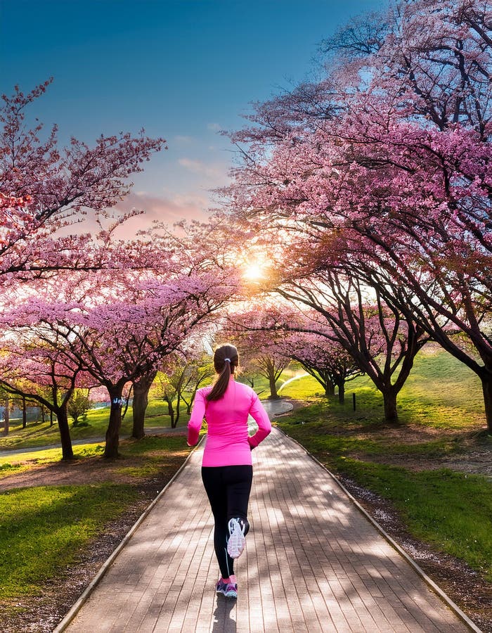 A Runner S Path through a Blooming Park, Symbolizing Women S Progress ...
