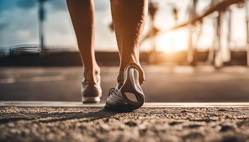 Runner S Perspective: a Close-up of Feet on the Track Stock ...