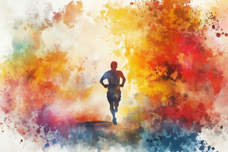Runner Silhouette Against Vibrant Abstract Background, Colorful ...