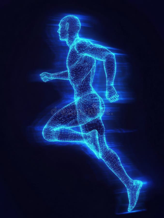 Runner Silhouette with Digital Wireframe Glow Captures Dynamic Motion ...