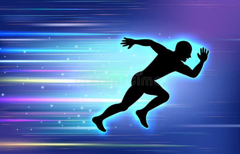 Runner Silhouette with Effect Glow Blue on Background Blue Stock Vector ...
