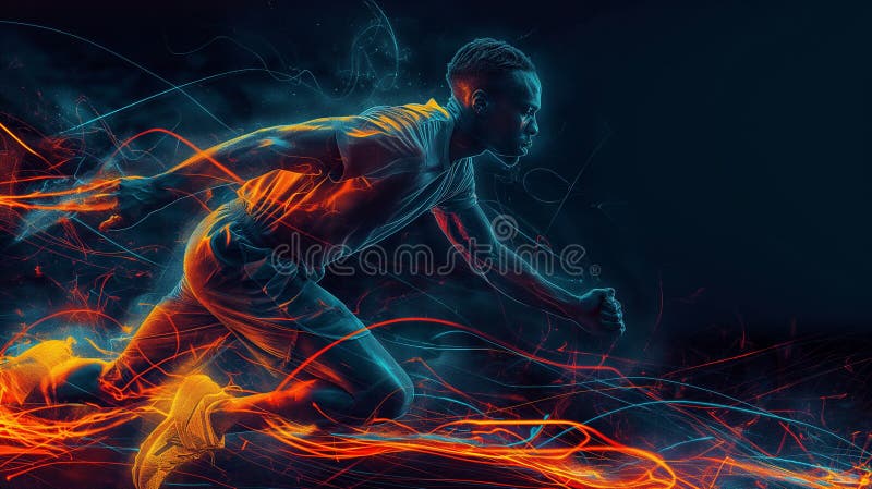 Runner Speed Running Action. Orange Speed Neon Light Lines Effects in ...