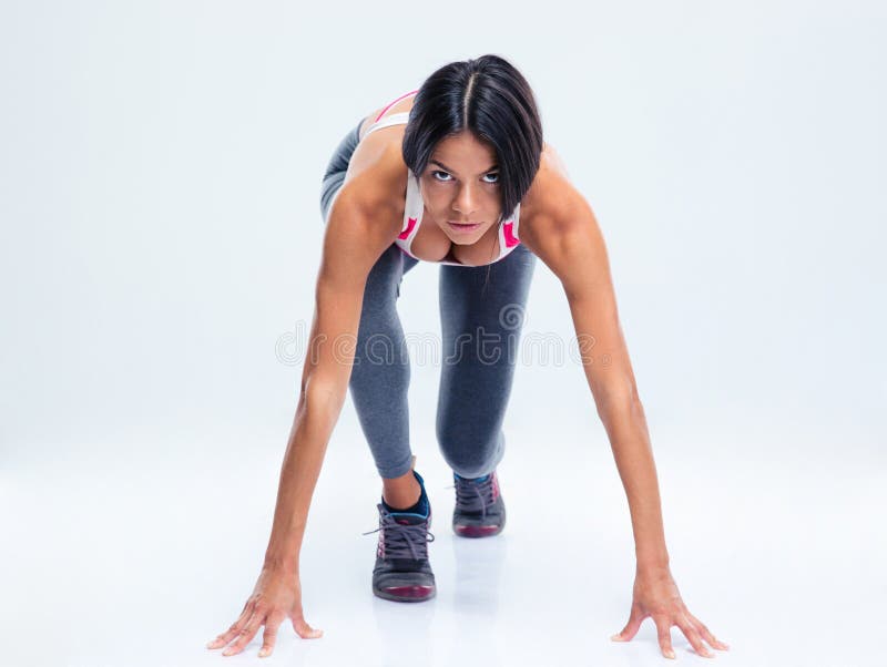 Athletic Woman in Start Position on Track Stock Photo - Image of speed ...