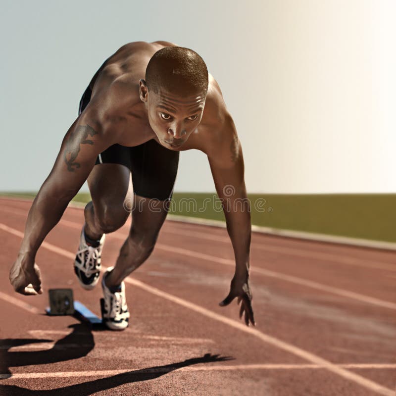 Excellence Keeps Him Going. a Runner at the Starting Line. Stock Image ...