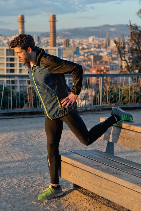 Runner Stretching Leg on the Table Stock Image - Image of runner, ready ...