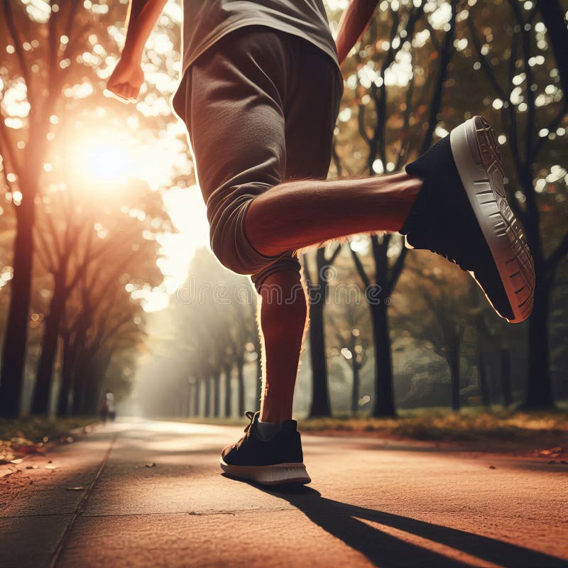 Runner on a Sunlit Path in a Forest at Sunrise Stock Illustration ...