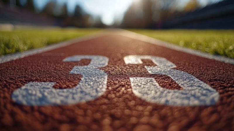 Runner on a Track during Sunset with a Blurred Focus on Numbered Lane ...
