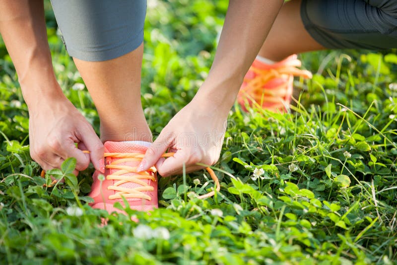 Runner Trying Running Shoes Getting Ready for Jogging Stock Image ...